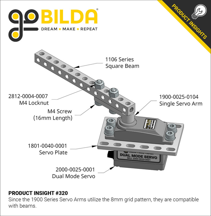 1900 Series Single Servo Arm 25 Tooth Spline 32mm Length Gobilda
